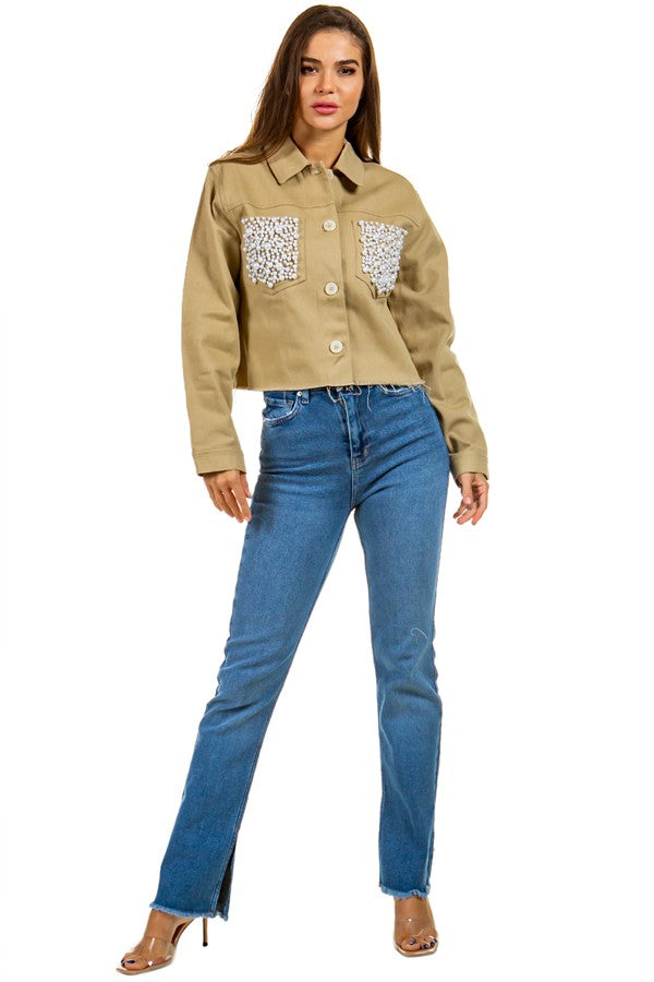 Portofino Pearl detail denim jacket – BALBOA STORE